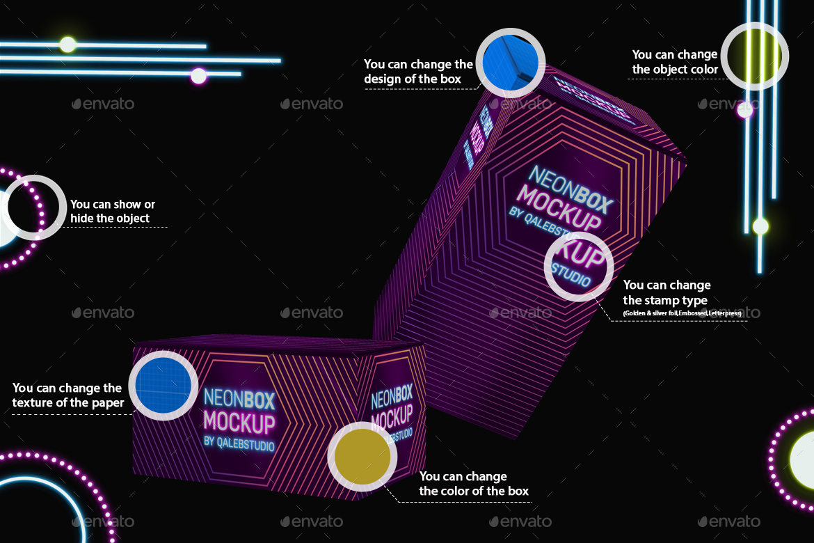 Neon Boxes Mockup, Graphics | GraphicRiver