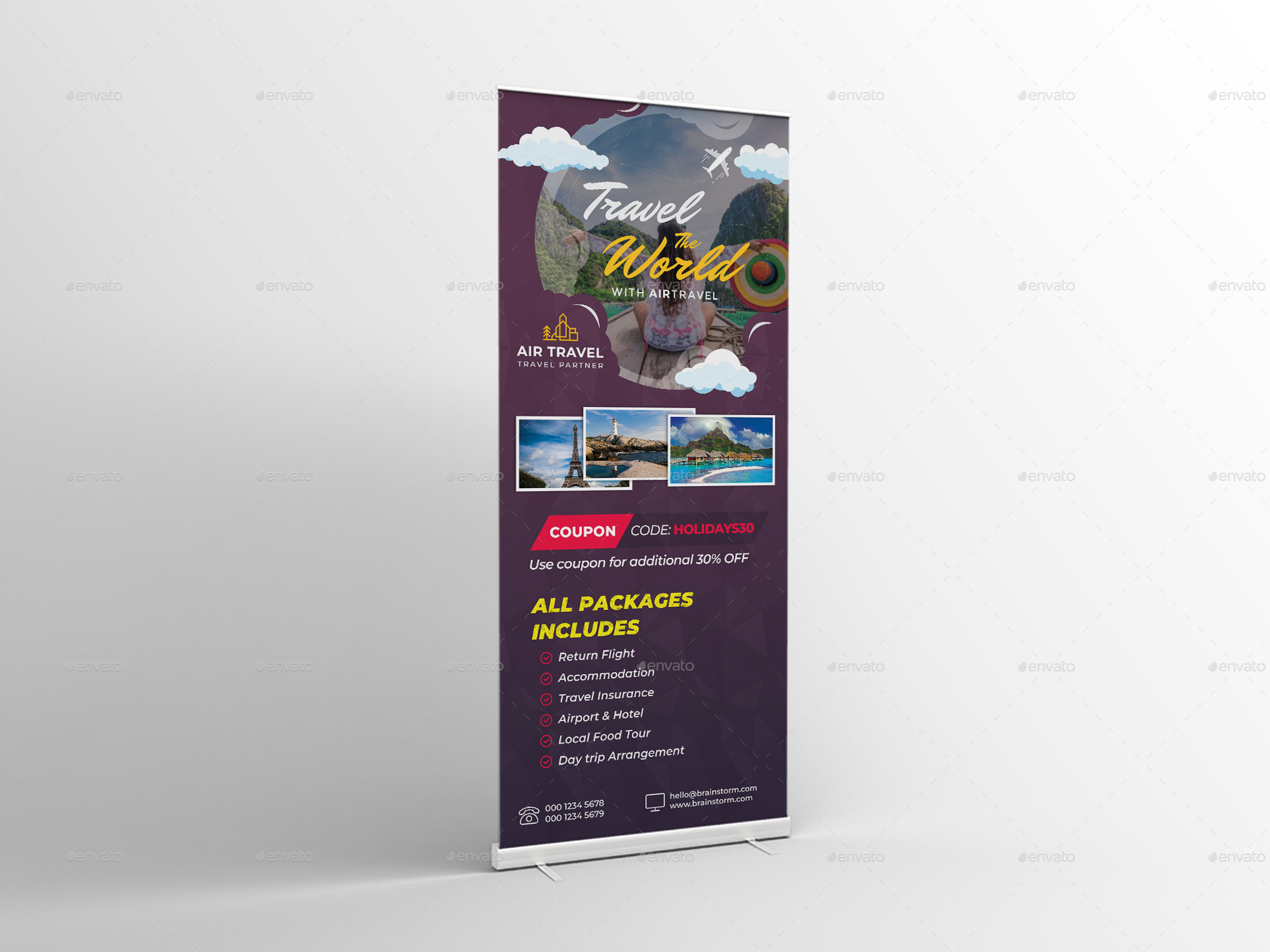 Travel Roll Up Banner, Print Templates | GraphicRiver