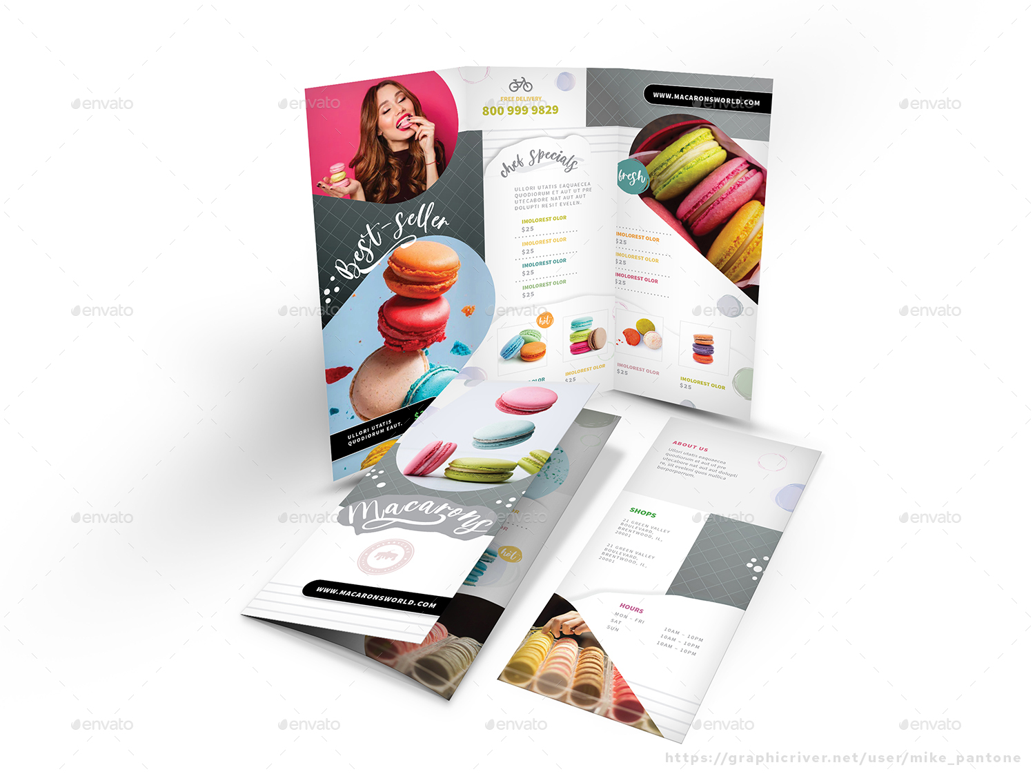 Macarons Store Trifold Brochure, Print Templates | GraphicRiver