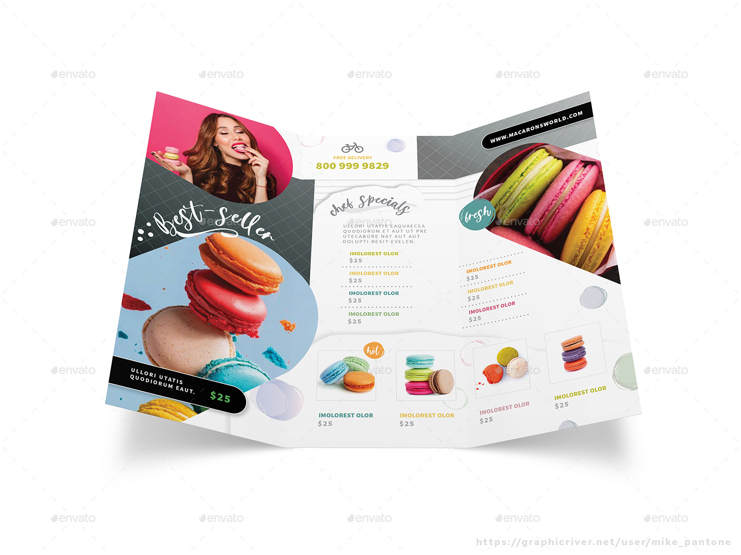 Macarons Store Trifold Brochure, Print Templates | GraphicRiver
