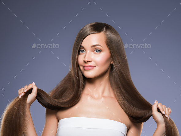 Smooth hair woman long brunette hair beauty hairstyle model Stock Photo ...