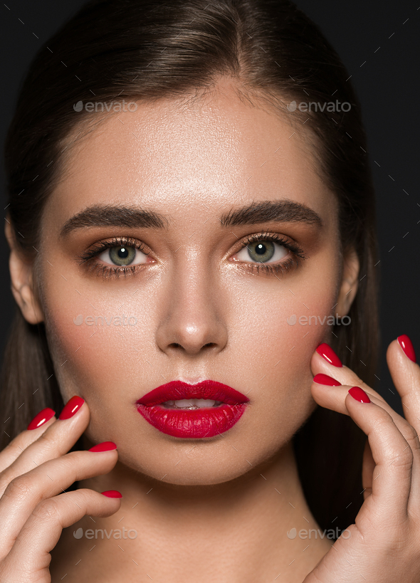 Red lipstick lips woman face Stock Photo by kiraliffe | PhotoDune