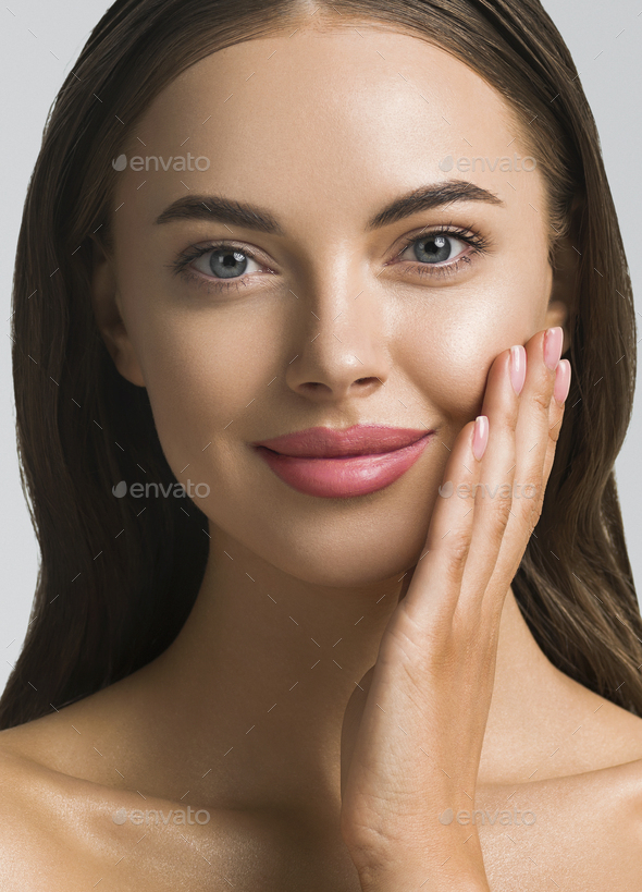 Young spa model face close up natural make up Stock Photo by kiraliffe