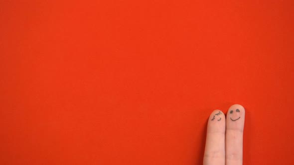 Cuddling Finger Face Couple Isolated on Red Background, Valentines Day ...