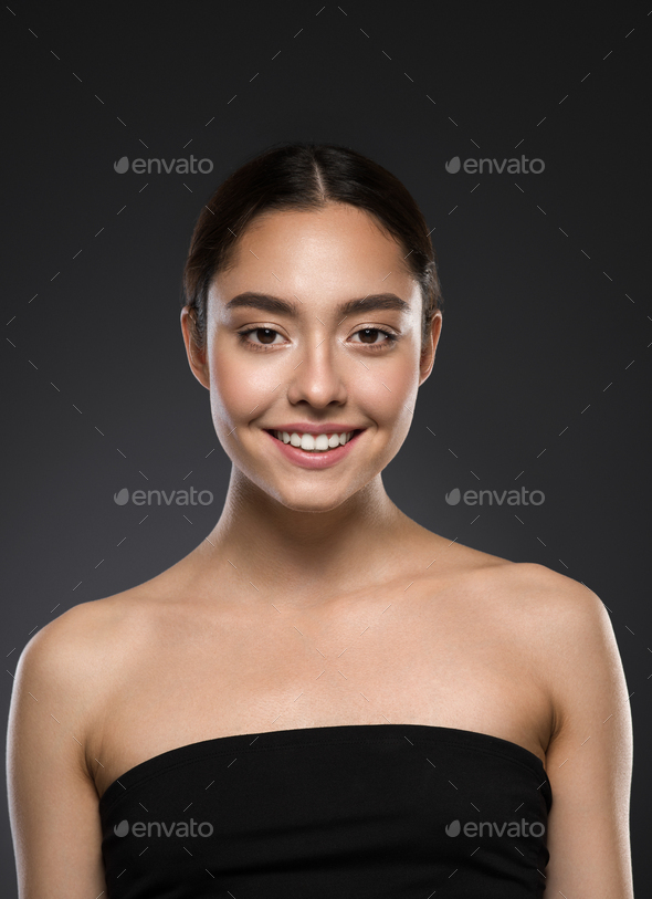 Beautiful Young Model Healthy Skin Smile Face Portrait Stock Photo by ...