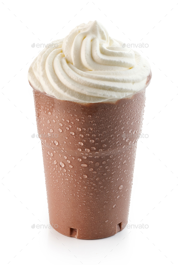 chocolate milkshake in plastic take away cup Stock Photo by magone