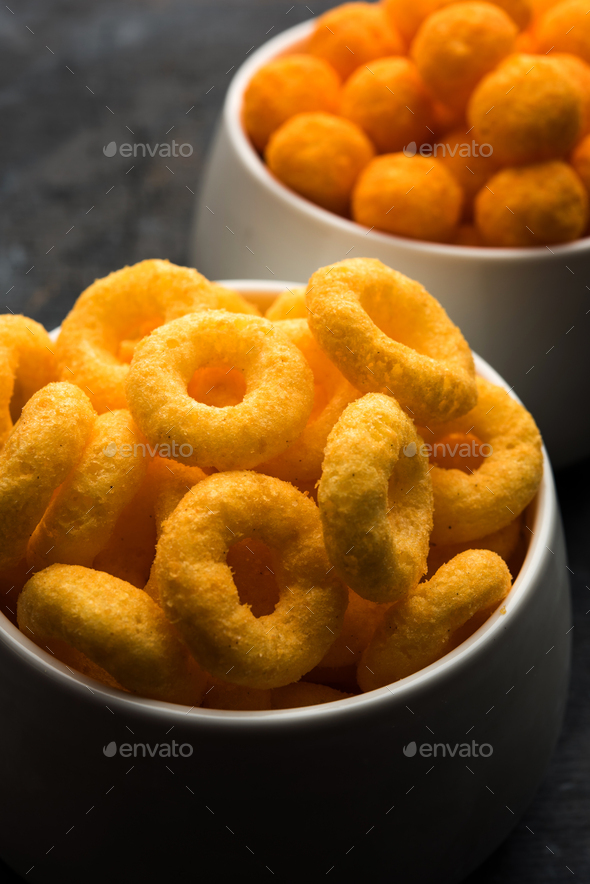 Puff Cheese Balls & Rings Stock Photo by stockimagefactory | PhotoDune