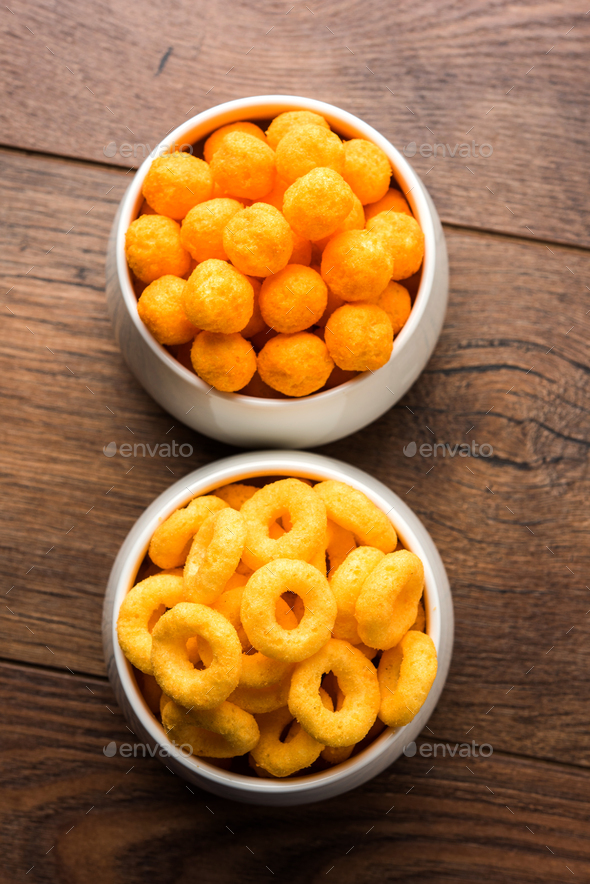 Puff Cheese Balls & Rings Stock Photo by stockimagefactory | PhotoDune