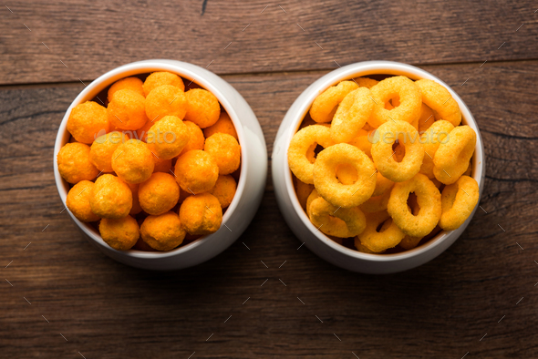 Puff Cheese Balls & Rings Stock Photo by stockimagefactory | PhotoDune