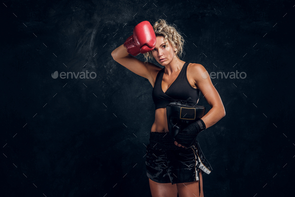 Portrait of expirienced female boxer in photo studio Stock Photo by ...