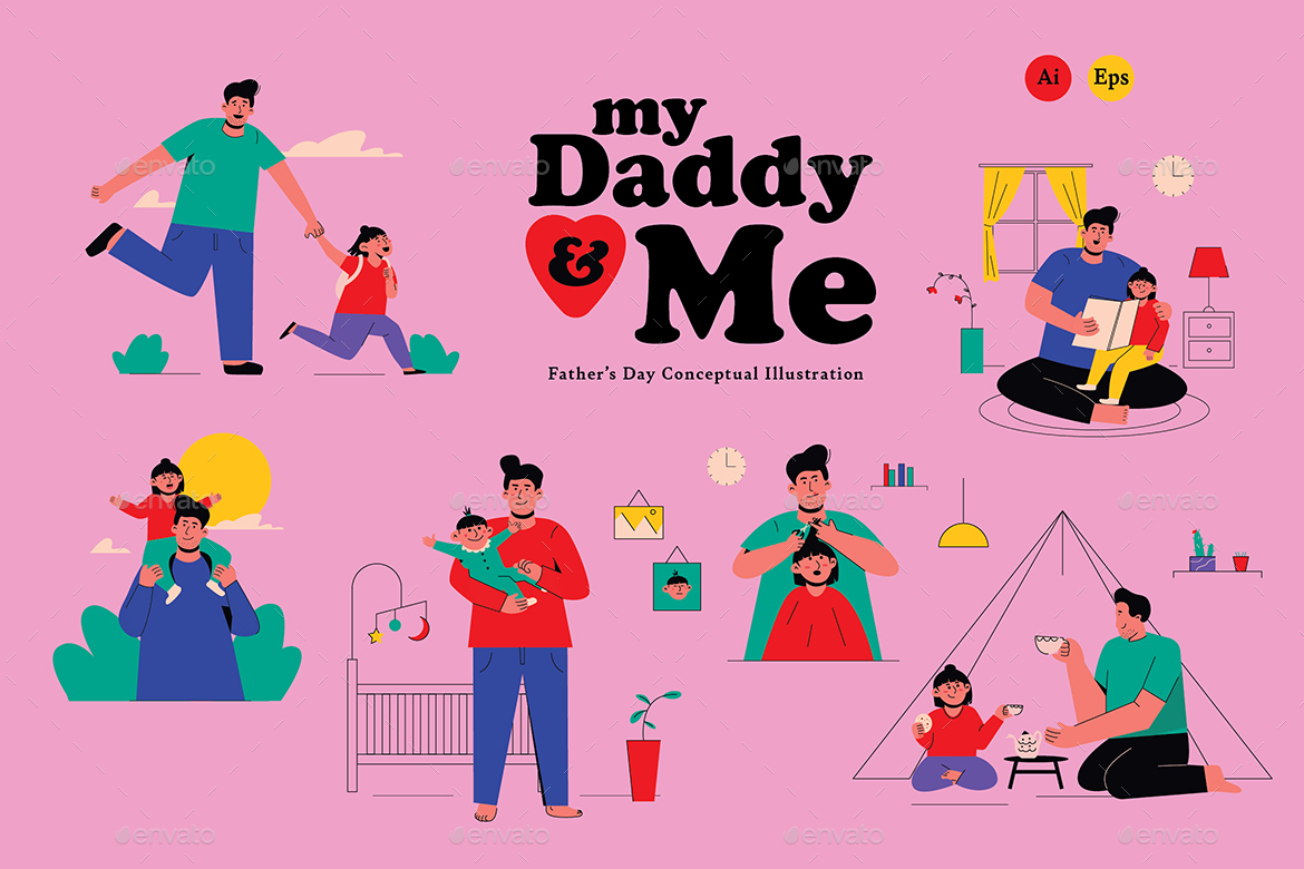 My Daddy & Me Fathers Day Illustration, Vectors | GraphicRiver
