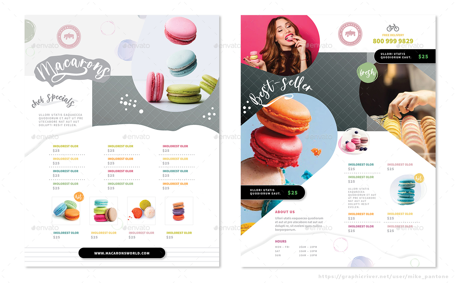 Macarons Store Flyers – 4 Options, Print Templates | GraphicRiver
