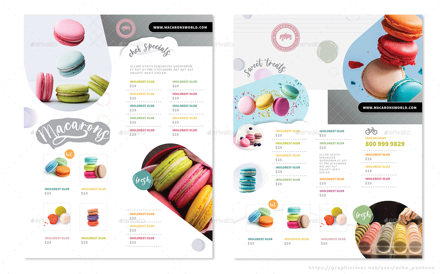 Macarons Store Flyers – 4 Options, Print Templates | GraphicRiver