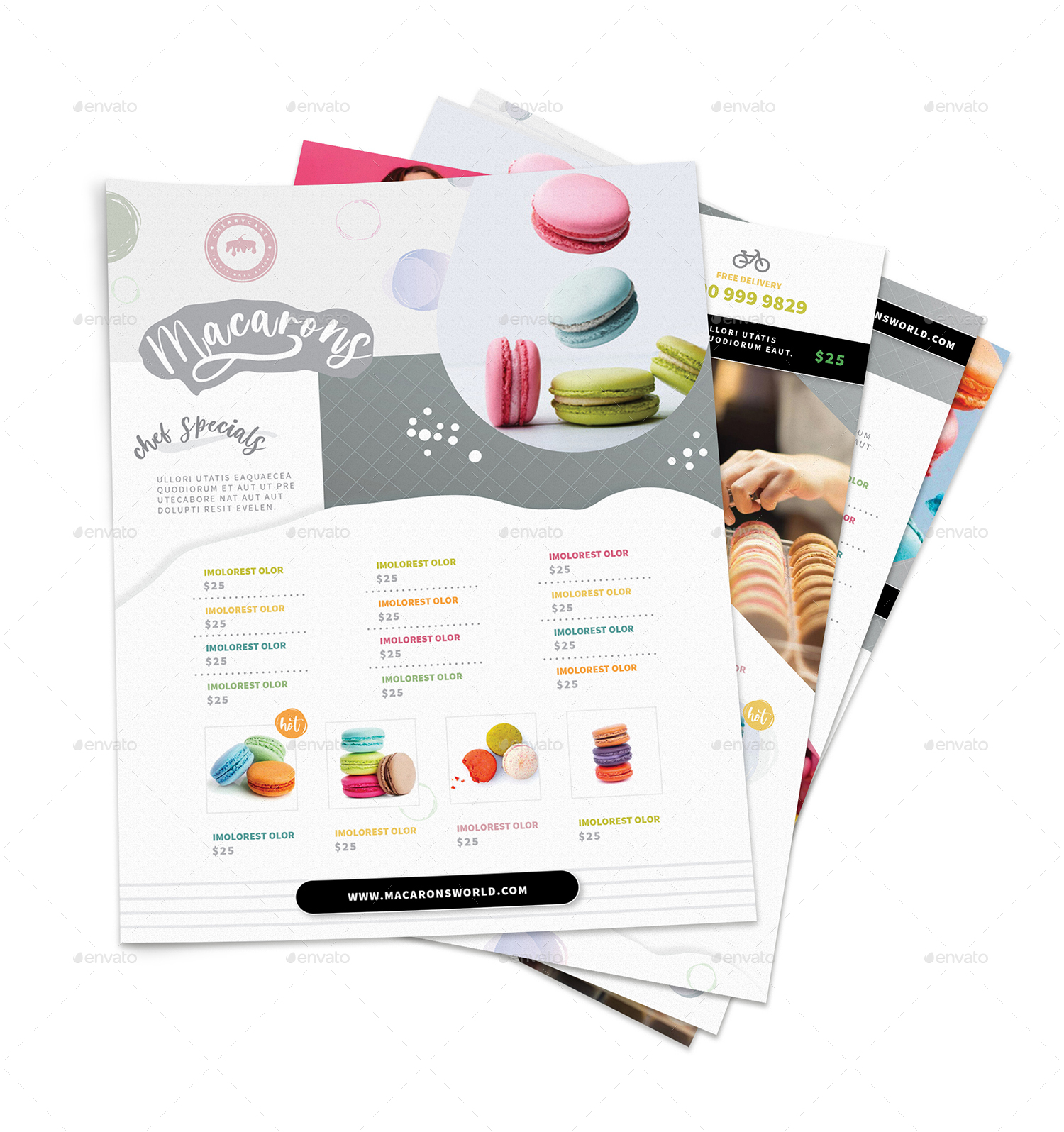 Macarons Store Flyers – 4 Options, Print Templates | GraphicRiver
