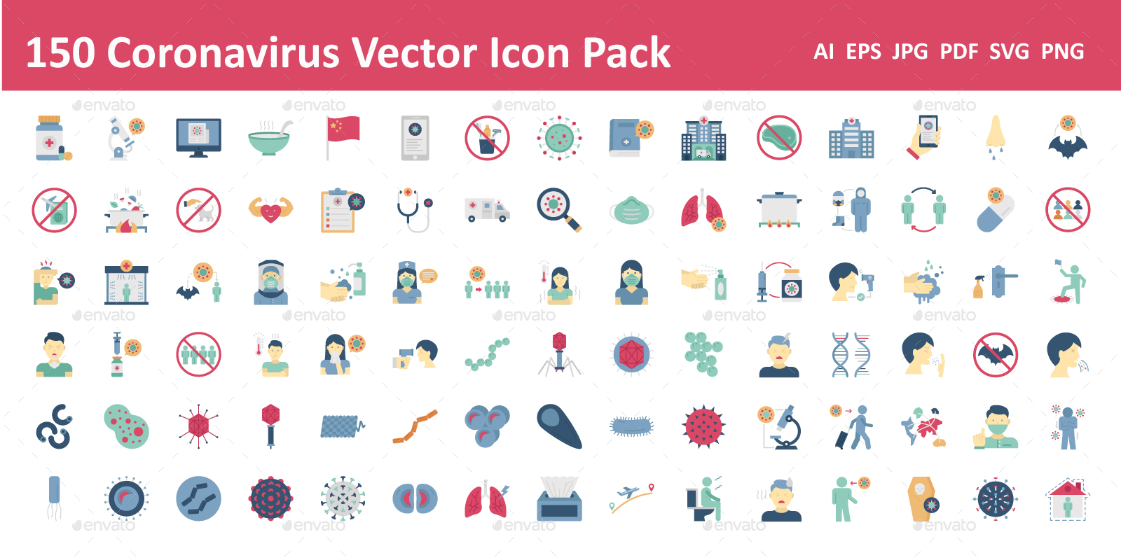 150 Coronavirus Vector Icons, Icons | GraphicRiver