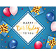 Birthday Card with Gifts and Balloons on Blue Background, Vectors ...