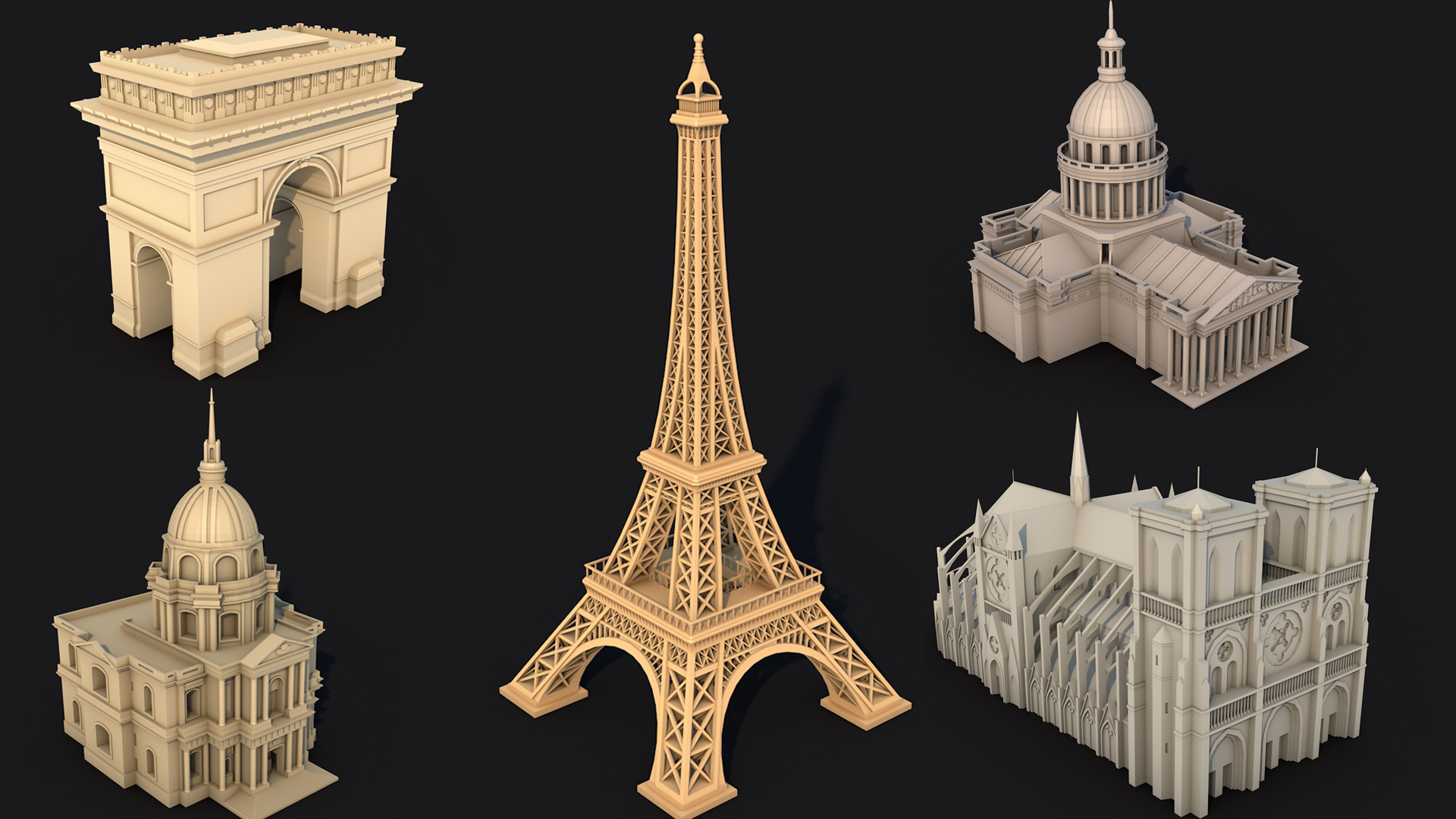 5 Famous Landmark France Sightseeing 3D Print Low Poly by multimedia4d