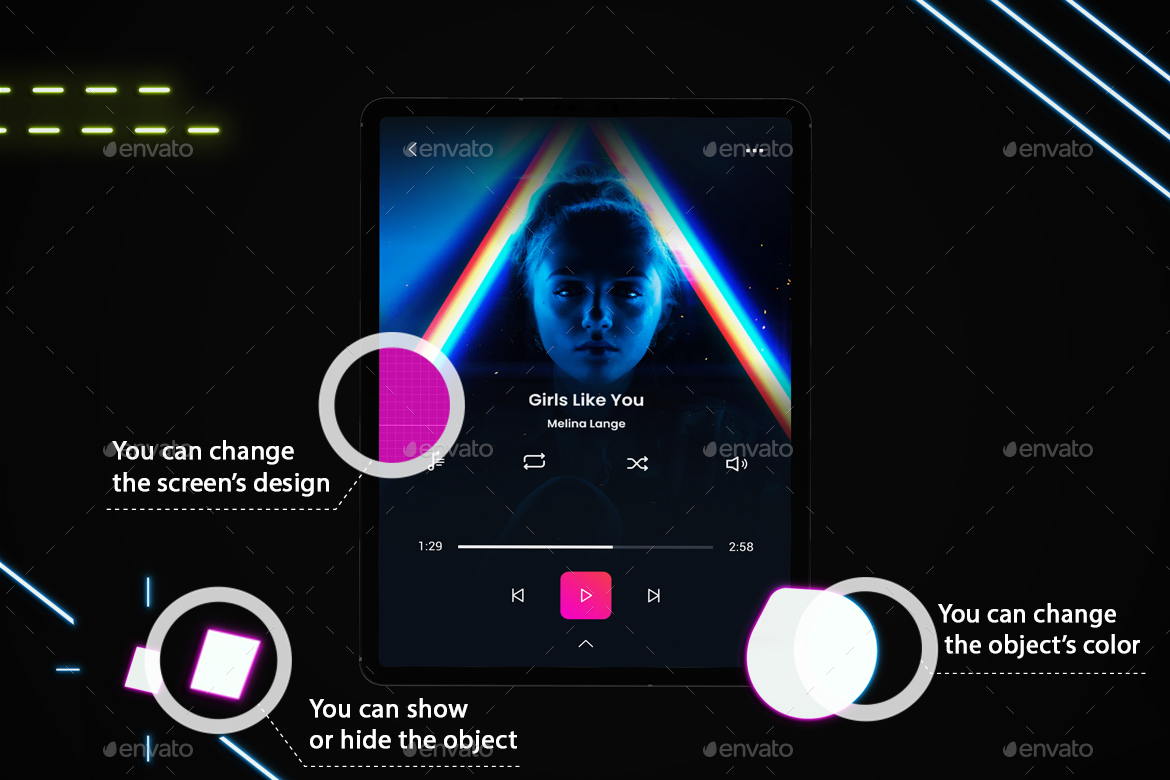 Neon Tablet Pro Mockup, Graphics | GraphicRiver
