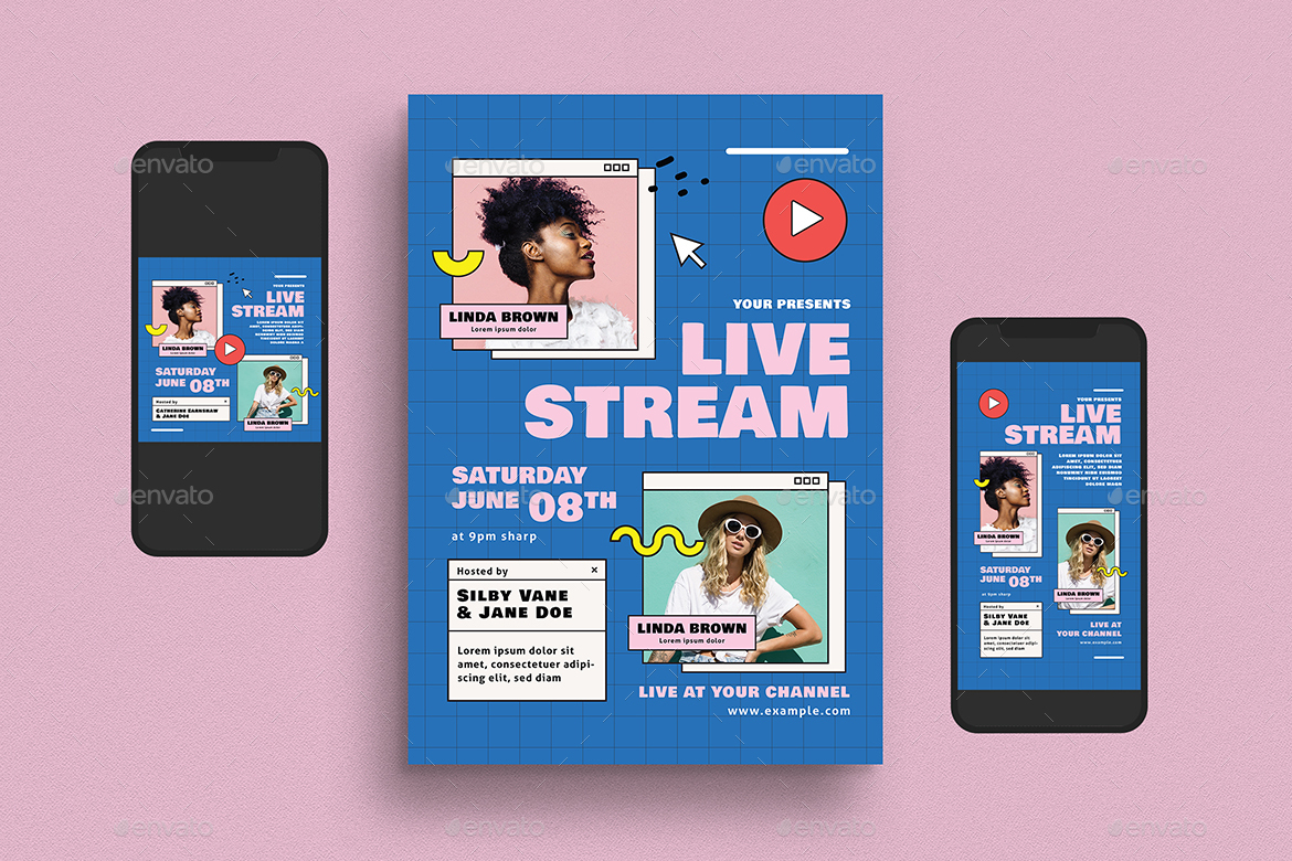 Live Stream Event Flyer Set, Print Templates | GraphicRiver