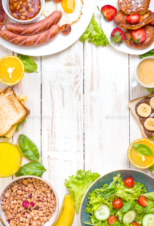 Different types of breakfast background Stock Photo by its_al_dente