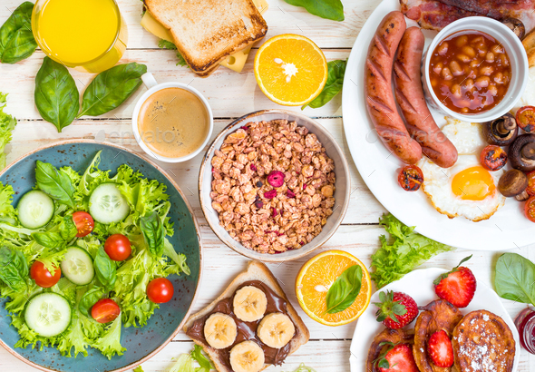 Different types of breakfast or brunch Stock Photo by its_al_dente