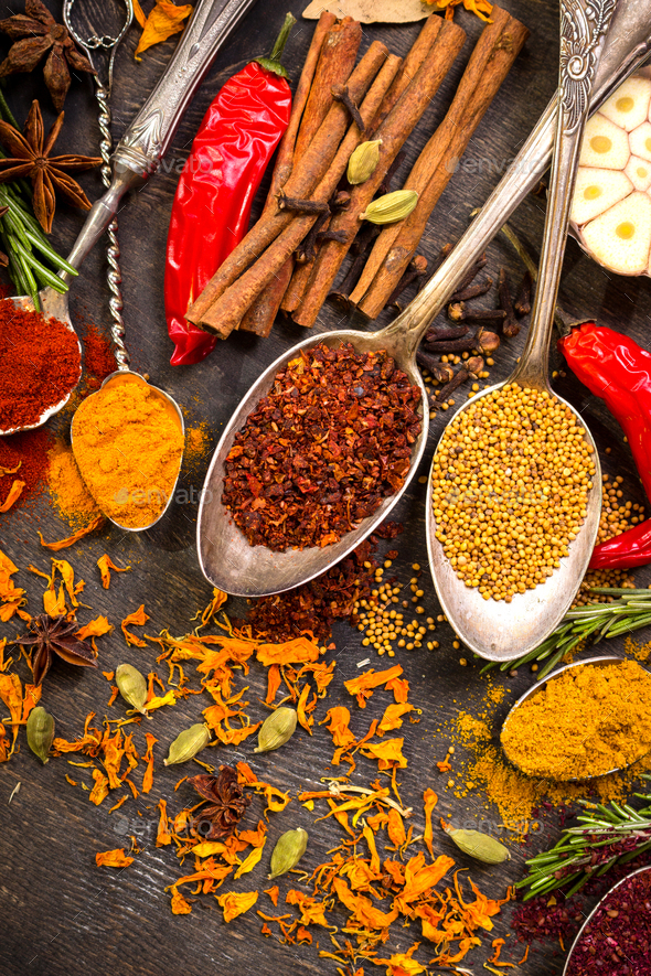Set of various aromatic colorful spices Stock Photo by its_al_dente