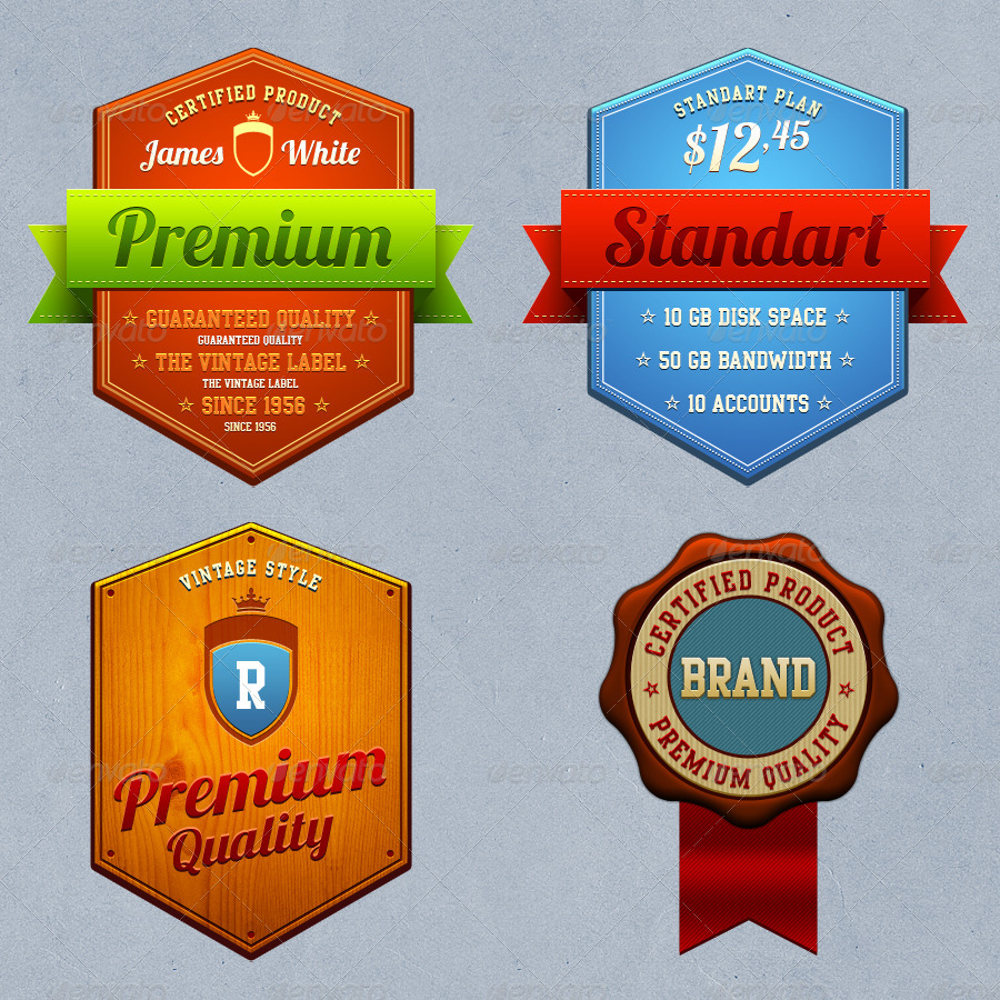 23 badges + 17 vintage iOS icons, Web Elements | GraphicRiver