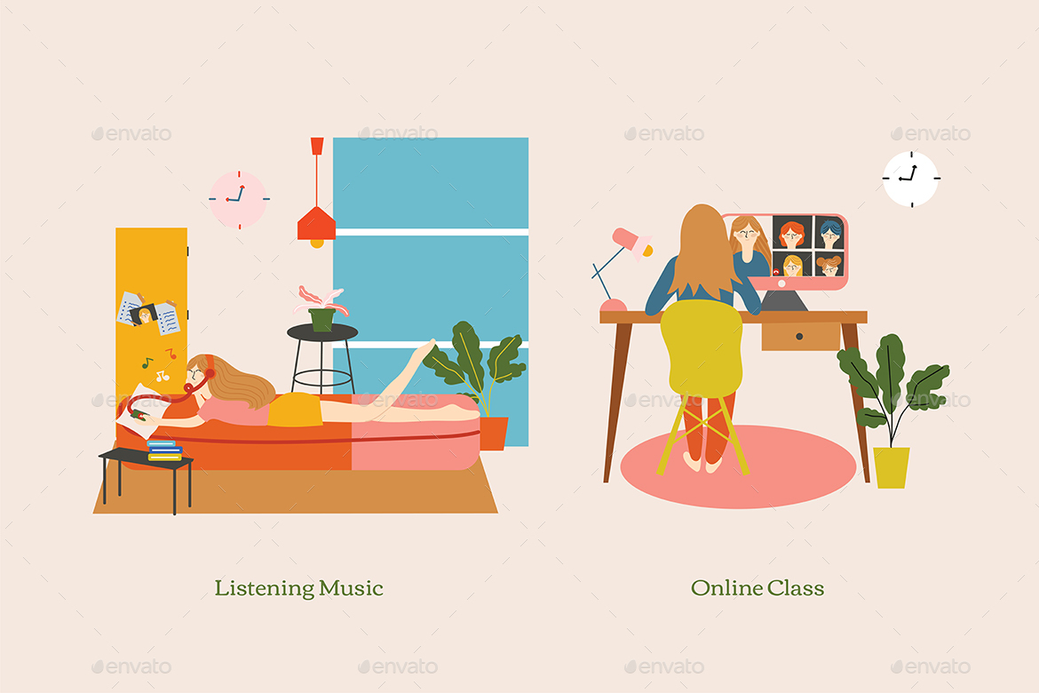 Stay At Home Activities Vector Clipart Covid-19 Quarantine Series, Vectors