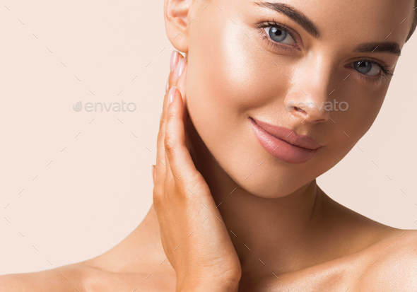 Healthy beauty woman skin close up portrait natural Stock Photo by ...