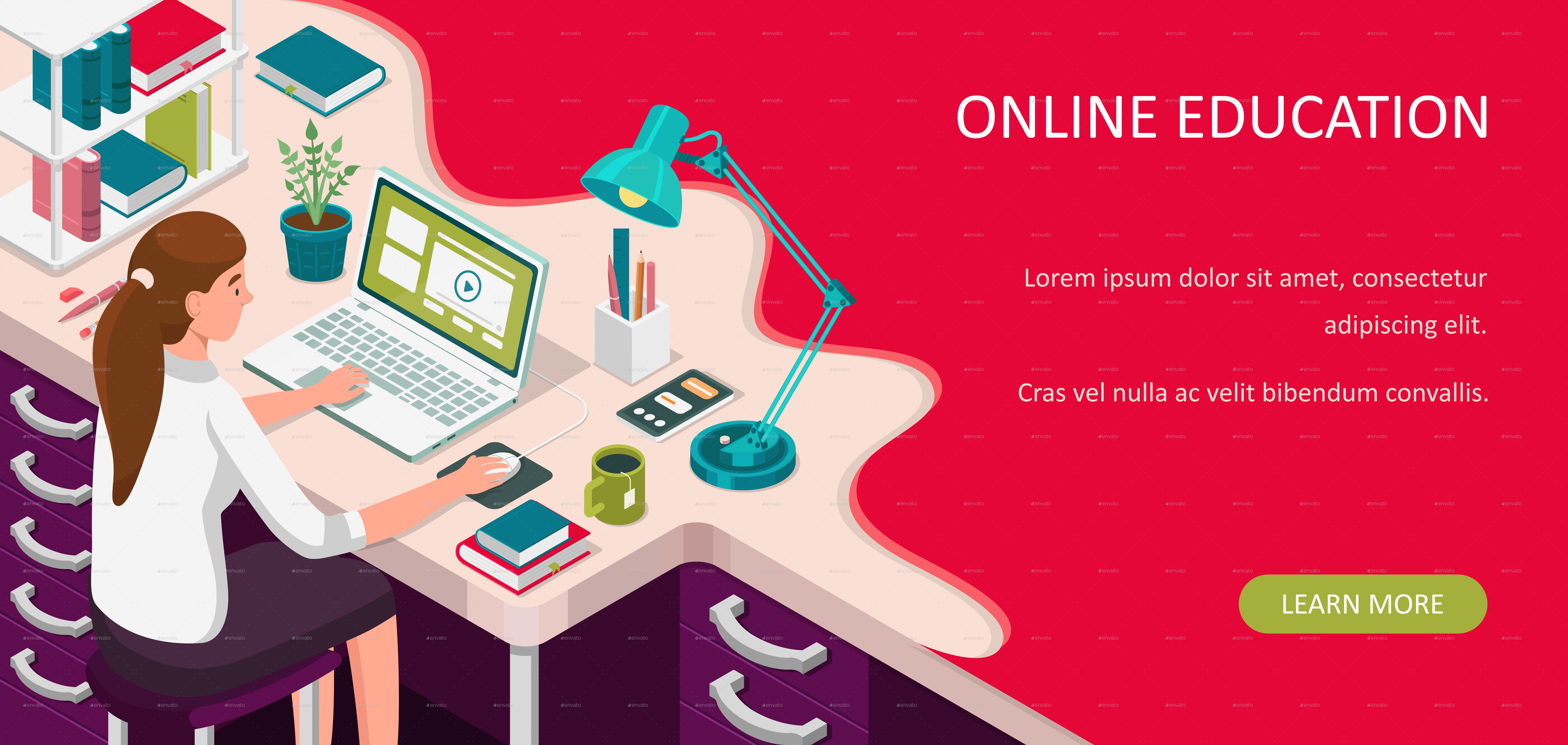 Learning Online at Home, Vectors | GraphicRiver