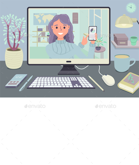 Stay and Work From Home Video Conference Meeting Concept, Vectors ...