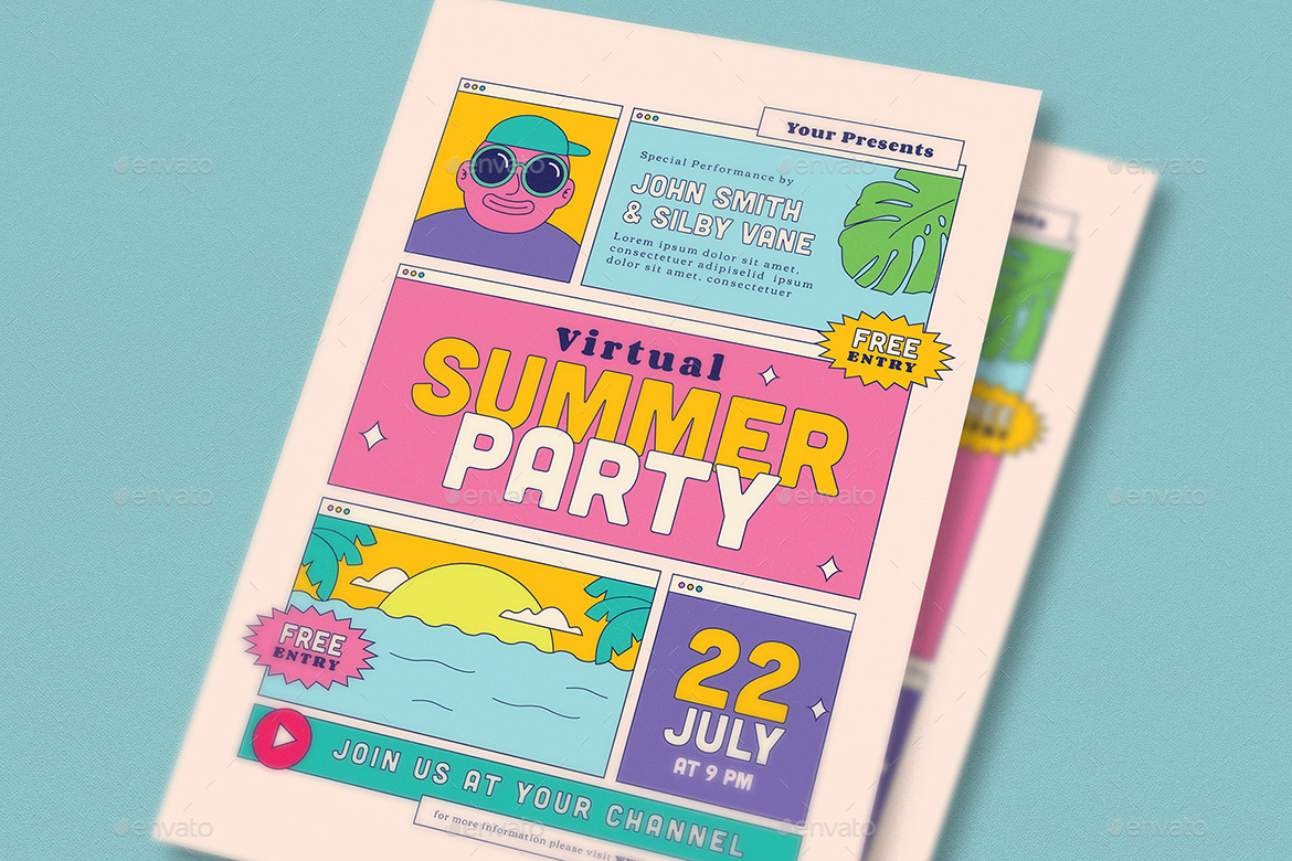 Virtual Summer Party Flyer Set, Print Templates | GraphicRiver