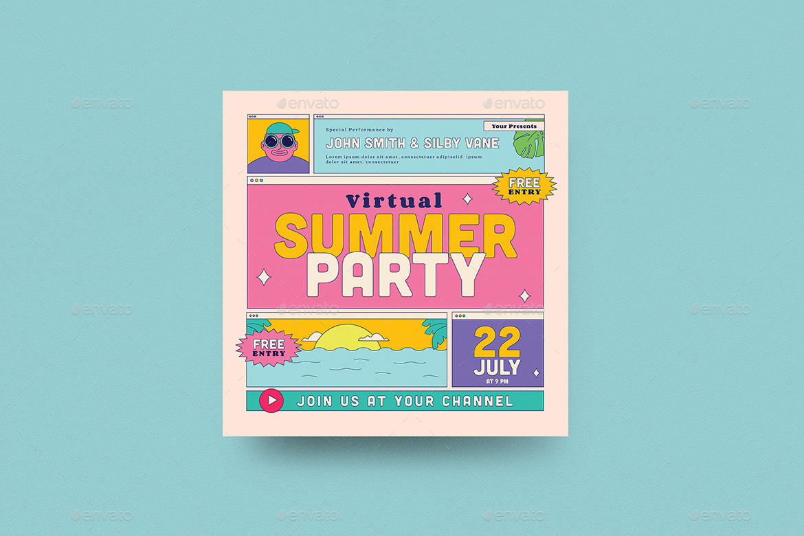 Virtual Summer Party Flyer Set, Print Templates | GraphicRiver