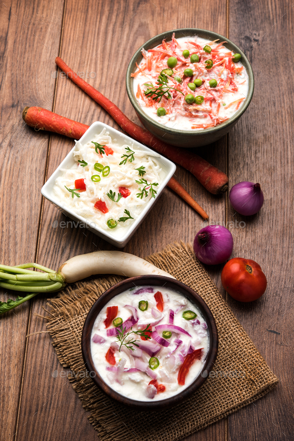Onion, Carrot & Radish Raita Stock Photo by stockimagefactory | PhotoDune