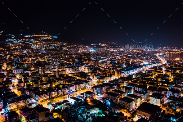 Arial view night city lights city of Turkey Stock Photo by arthurhidden