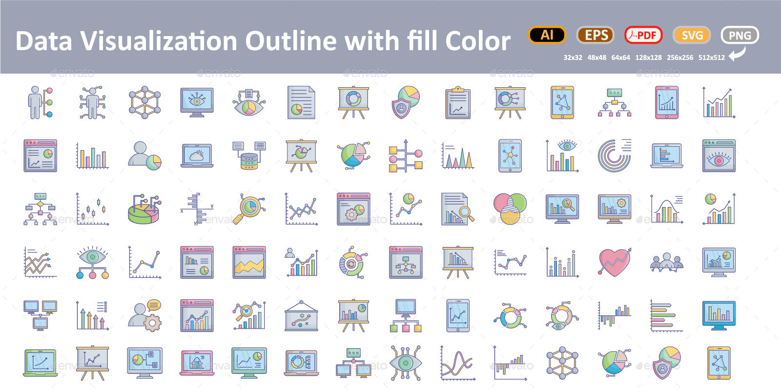 Data Visualization Vector icons, Icons | GraphicRiver