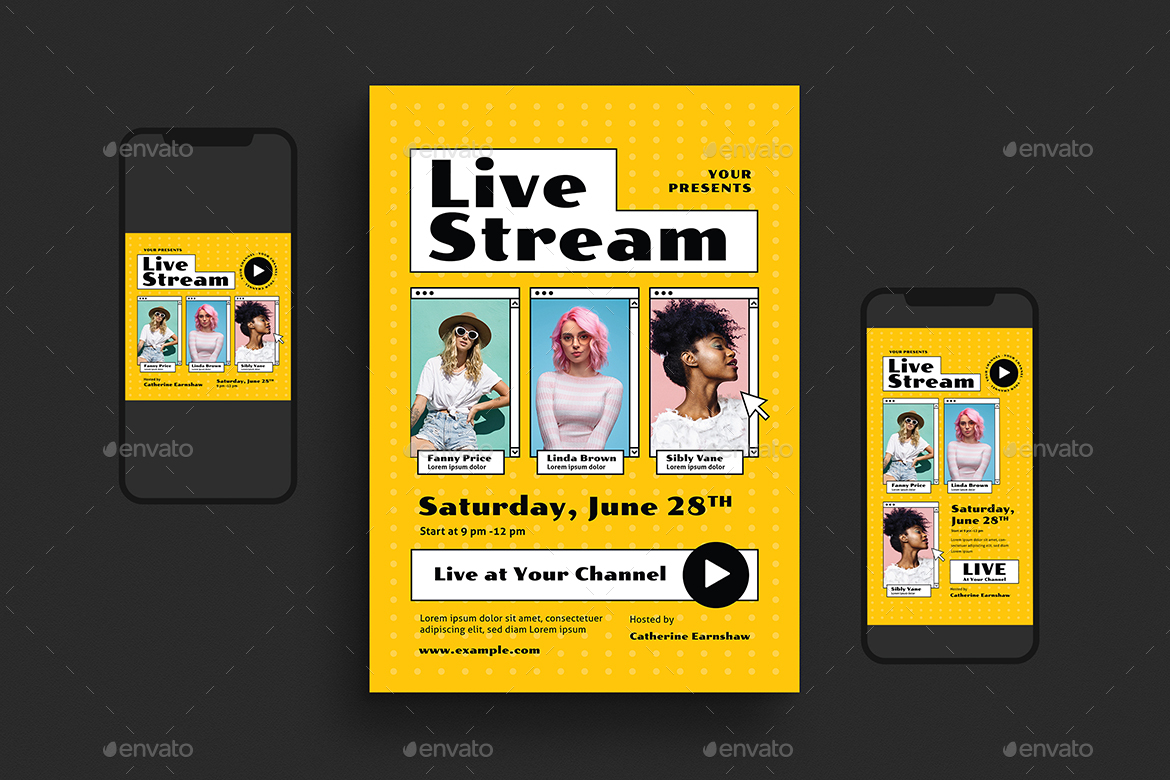 Live Stream Event Flyer Set, Print Templates | GraphicRiver