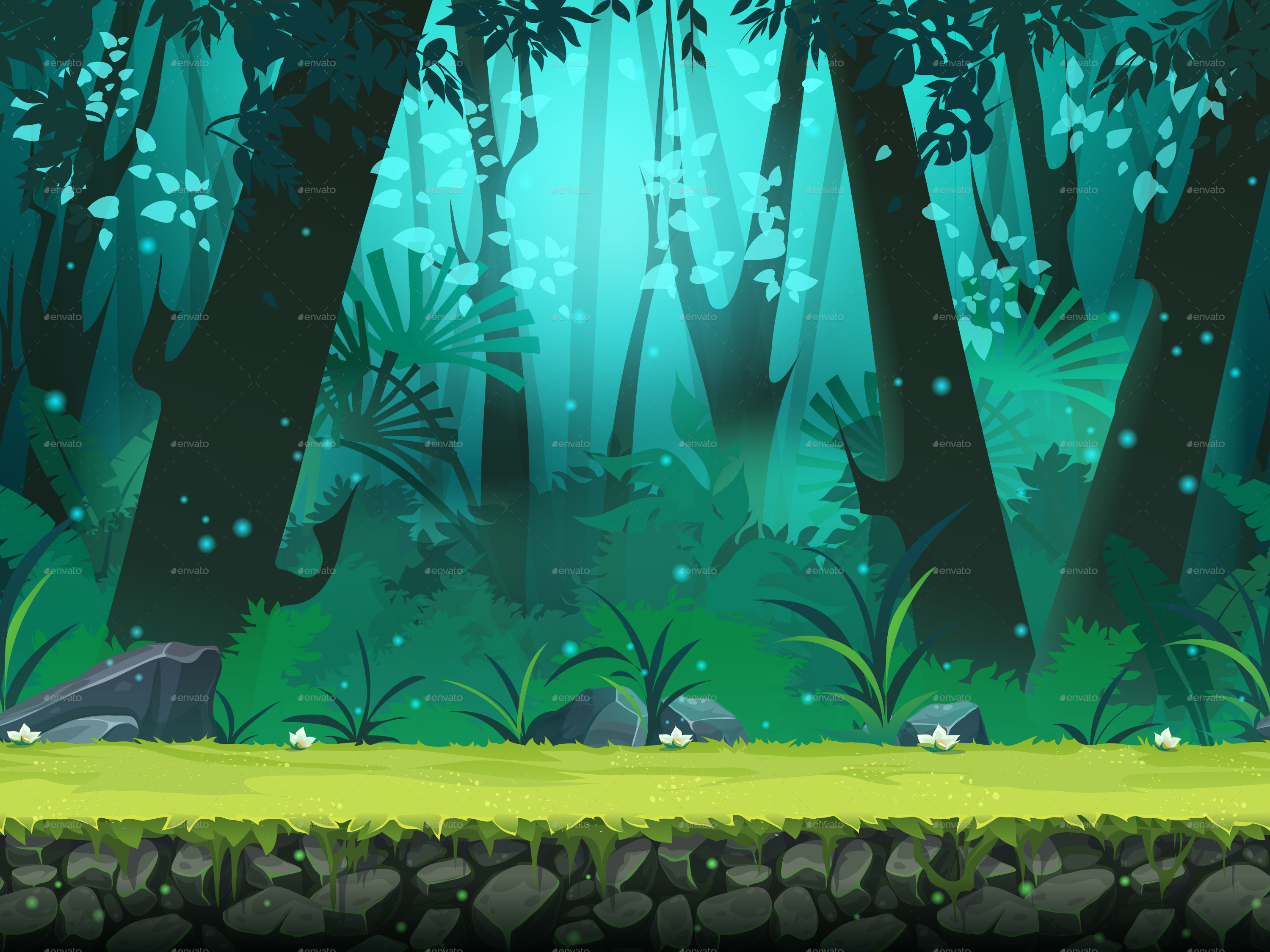 Tileable Jungle Cartoon Illustration, Game Assets | GraphicRiver