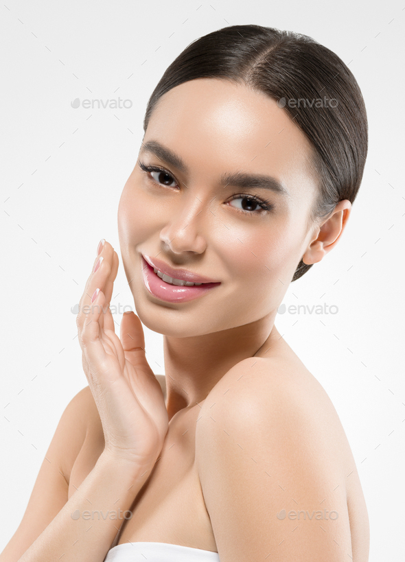 Asian chines beauty woman clean skin face portrait. Young female model ...