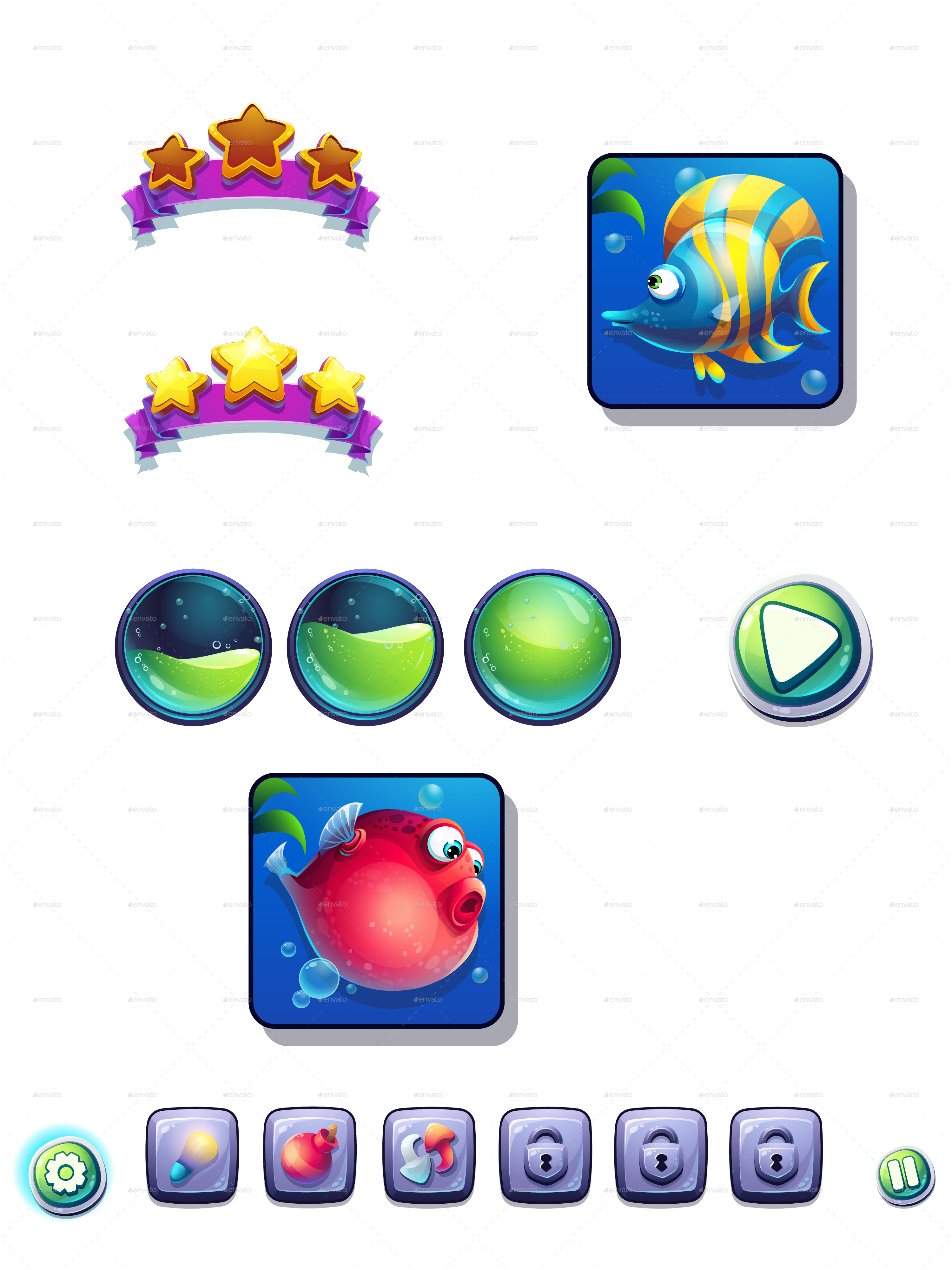 Fish World Casual Game UI, Game Assets | GraphicRiver