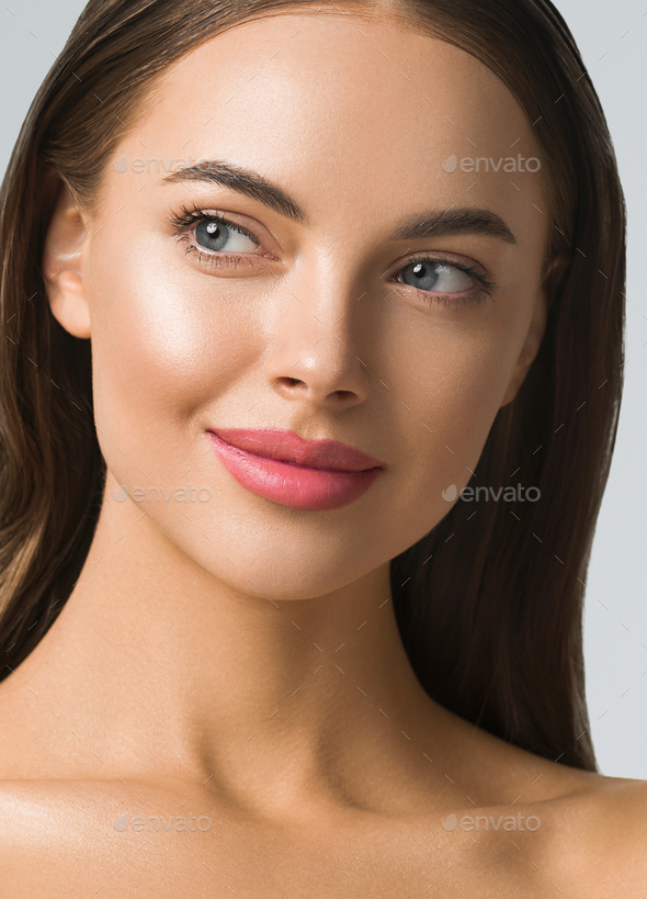 Young beautiful cosmetic model healthy skin face Stock Photo by kiraliffe