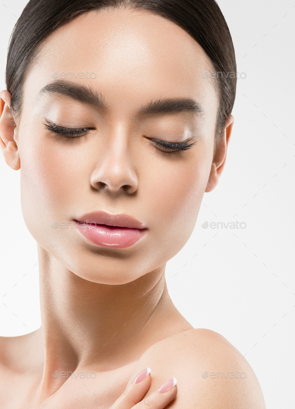 Asian female chines beauty woman clean skin face portrait. Young female ...