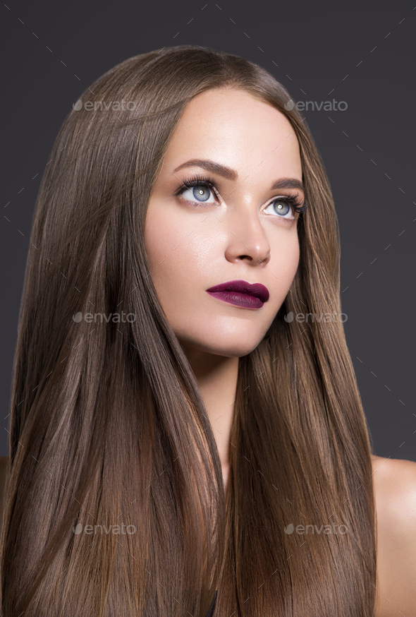 Smooth hair women brunette long hair beauty hairstyle beautiful young ...