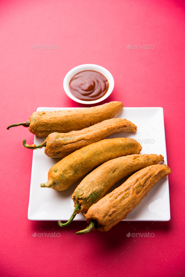 Mirch Pakoda / Chilli Fritter / Mirchi Pakora Stock Photo by ...
