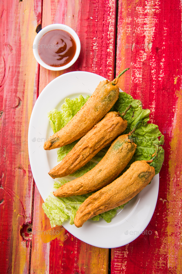 Mirch Pakoda / Chilli Fritter / Mirchi Pakora Stock Photo by ...