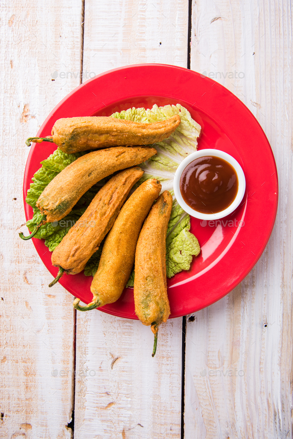 Mirch Pakoda / Chilli Fritter / Mirchi Pakora Stock Photo by ...