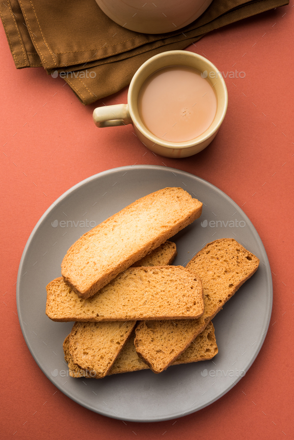 Indian Rusk Or Toast with Hot Tea Stock Photo by stockimagefactory