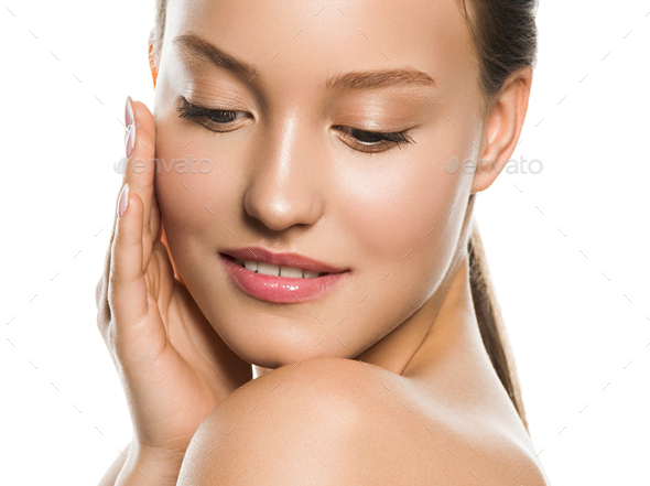Woman face close up beauty macro eyes lips skin tone Stock Photo by ...