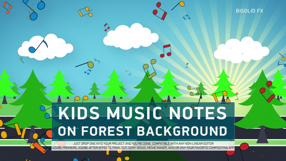 Kids Music Notes On Forest Background, Motion Graphics | VideoHive