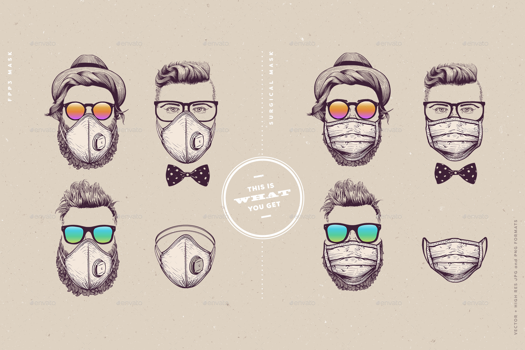 Corona Vintage Face Masks, Vectors | GraphicRiver